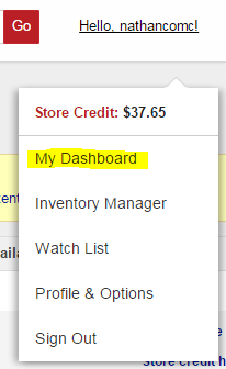 COMC Tutorial Username Menu – My Dashboard – COMC Blog